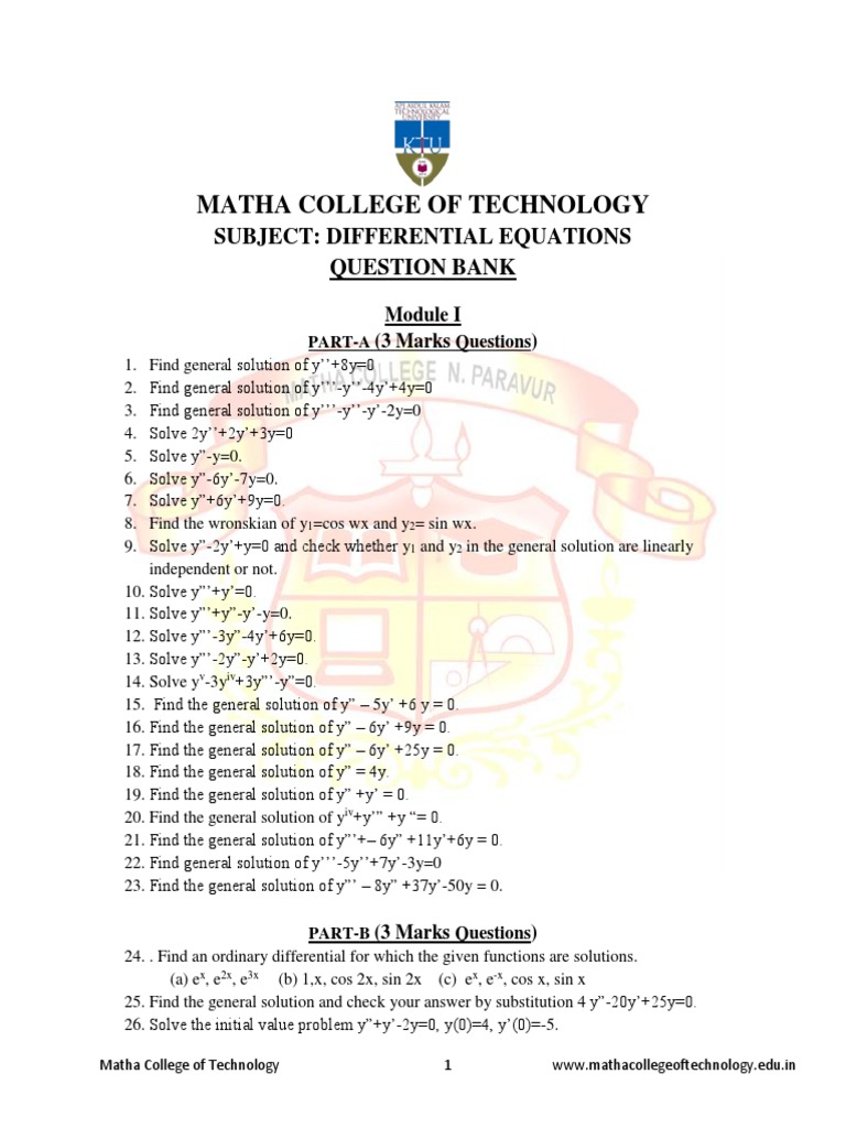 Differential Equations Question Bank | PDF | Fourier Series | Equations