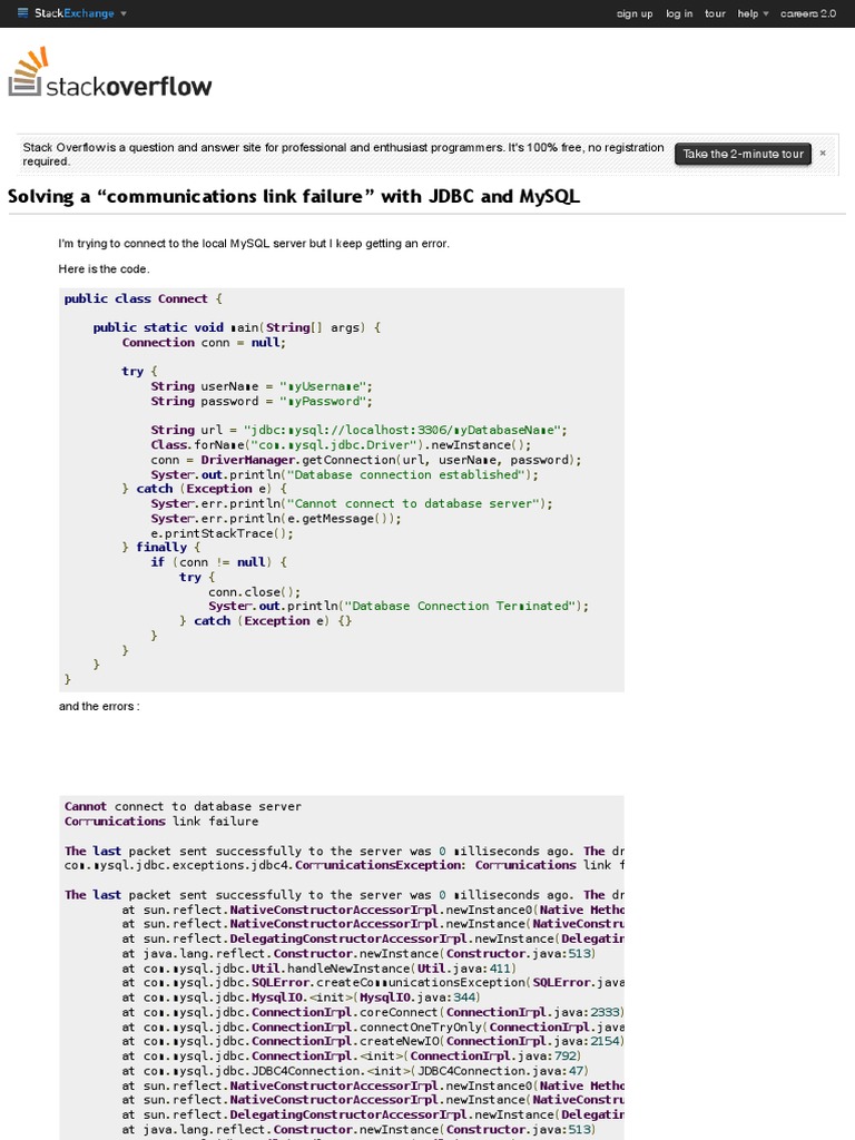 Java - Solving A "Communications Link Failure" With JDBC and MySQL - Stack Overflow | PDF | Sudo ...