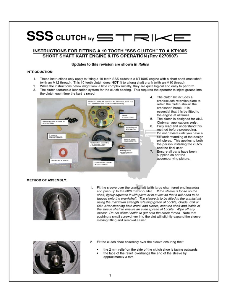SSS CLUTCH 10T S Short Shaft Instructions 270907.pdf | Clutch | Screw
