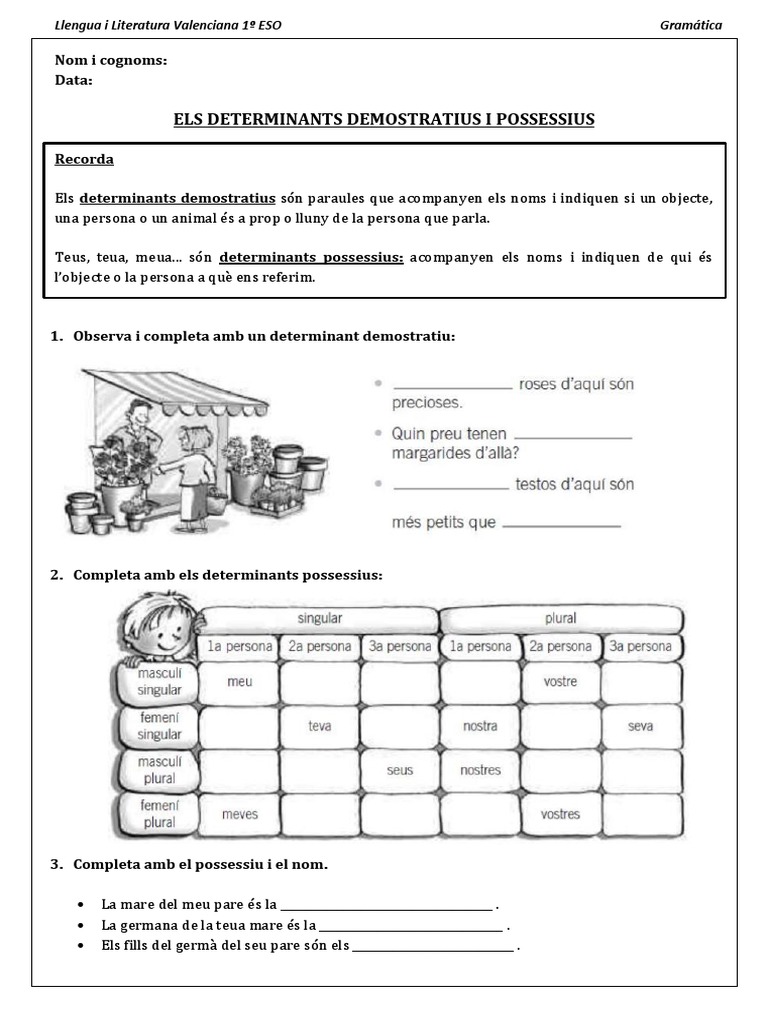 Els Determinants Demostratius, Possessius I Numerals - 1 | PDF