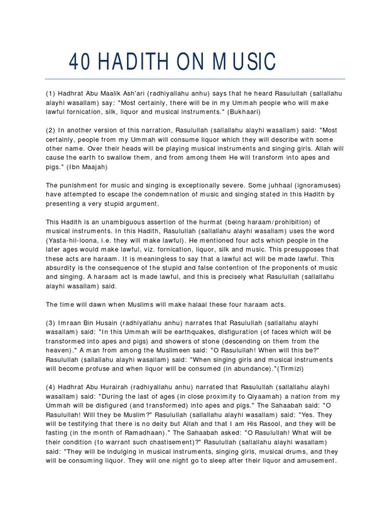 40 Hadith On Music | PDF | Hadith | Sahabah