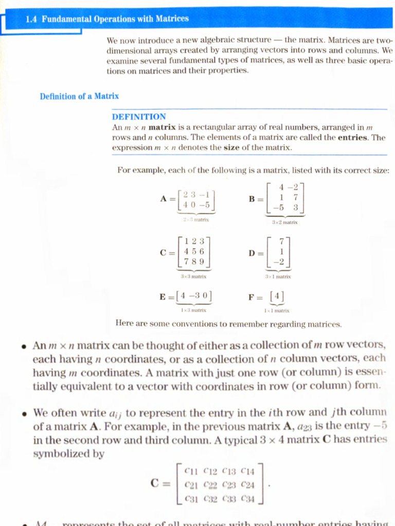 Fundamental Concepts Of Matrices Definitions Operations And Properties Pdf Matrix