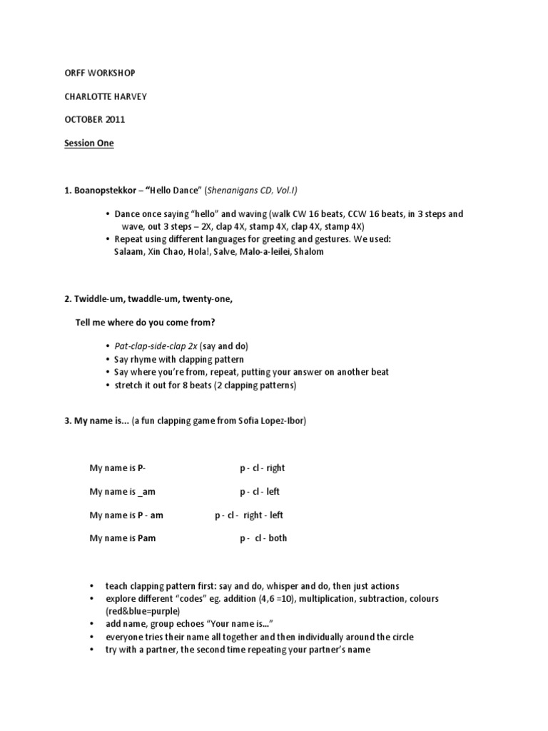 Harvey Orff Workshop | PDF | Musical Compositions | Notation