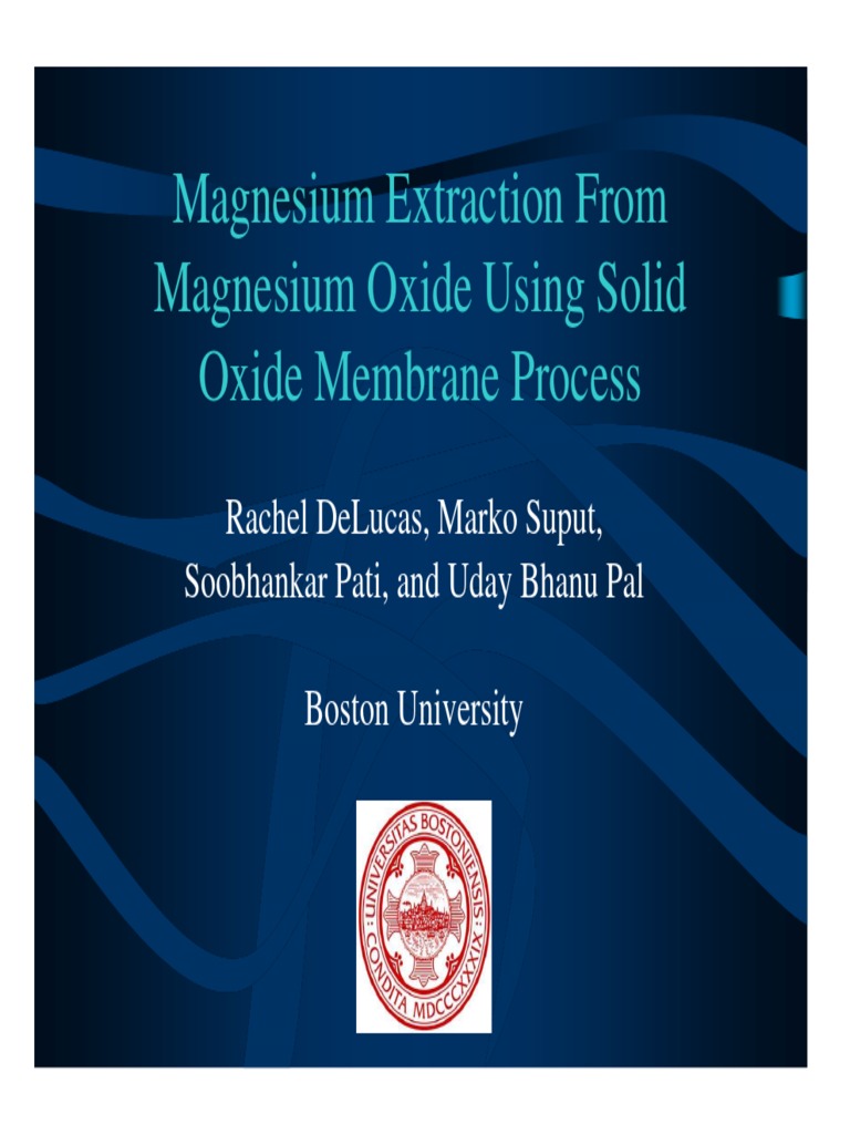 Magnesium Extraction From Magnesium Oxide Using Solid Oxide Membrane ...