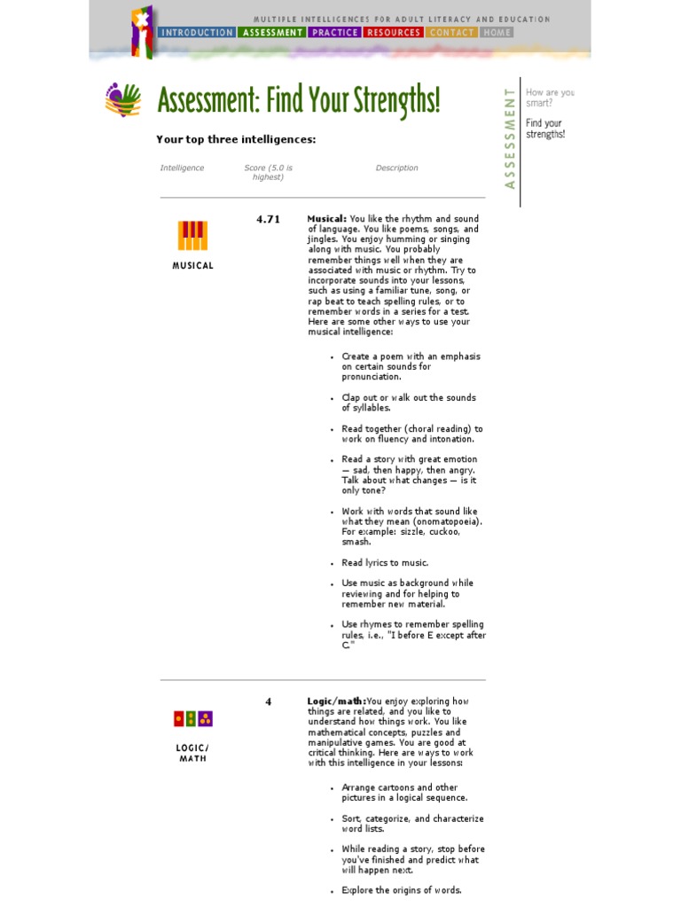 Multiple Intelligences - Assessment | PDF | Intelligence | Poetry
