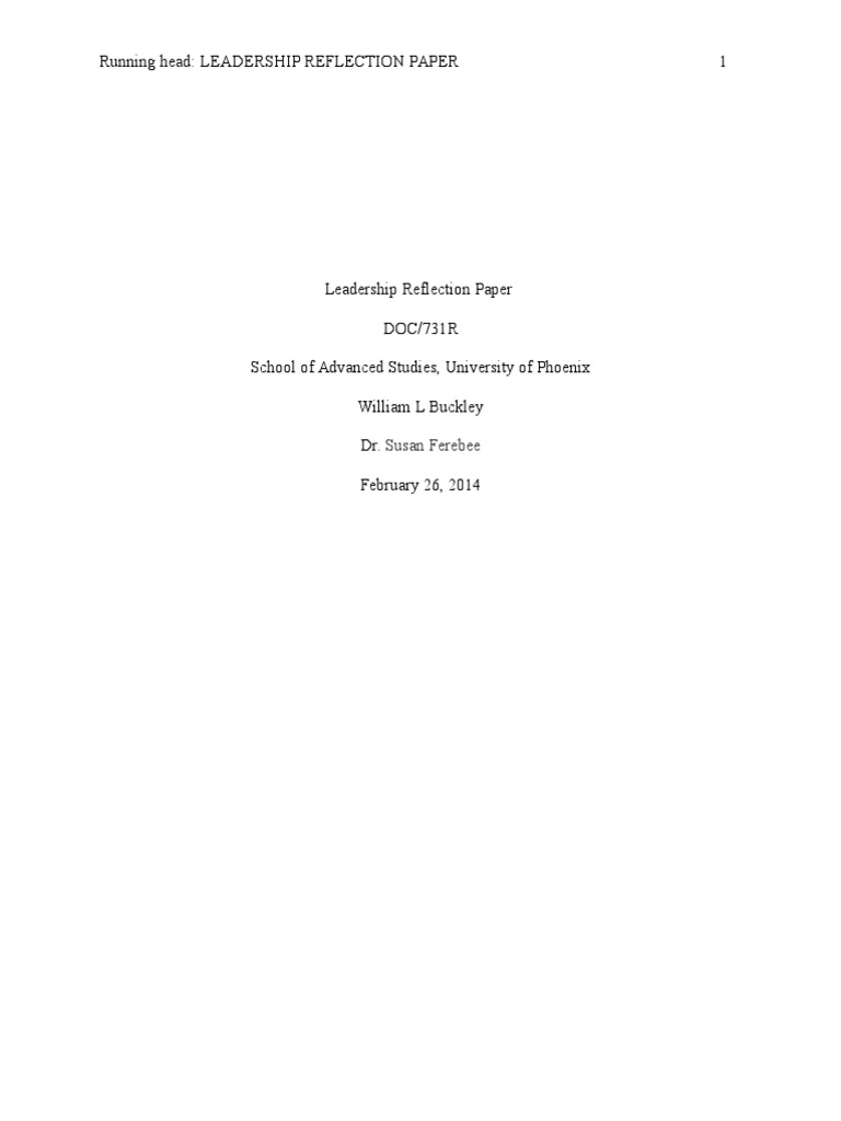 Leadership Reflection Paper | PDF | Transformational Leadership ...
