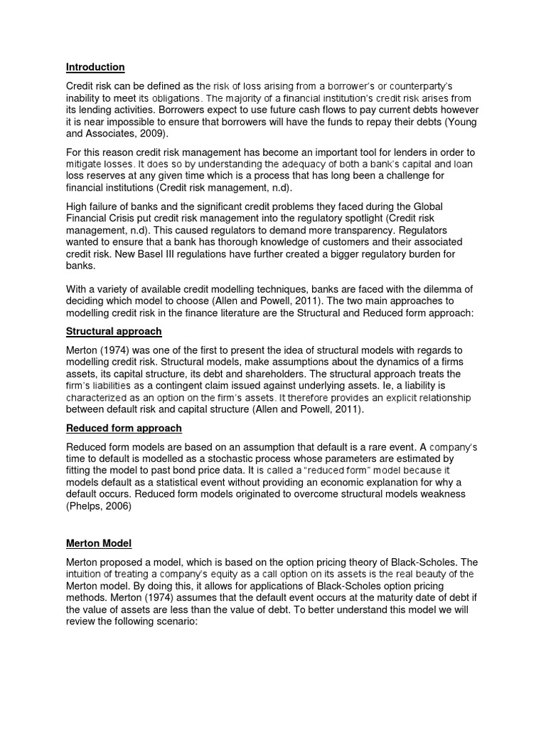 Credit Risk Executive Summary | PDF | Black–Scholes Model | Option ...