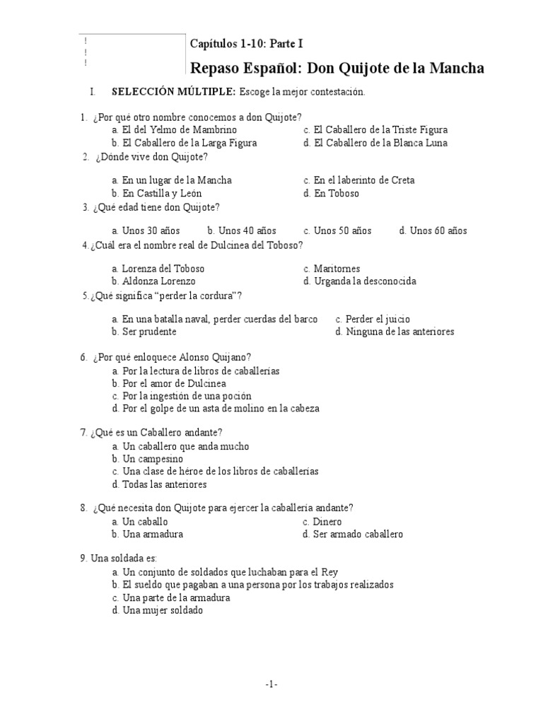 Don Quijote Comprobacion Multiple | PDF | Don Quijote | Don Quijote ...