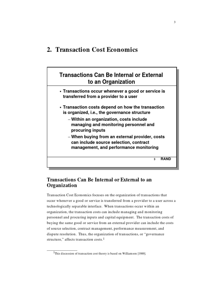 Transaction Cost Economics: Transactions Can Be Internal or External To ...