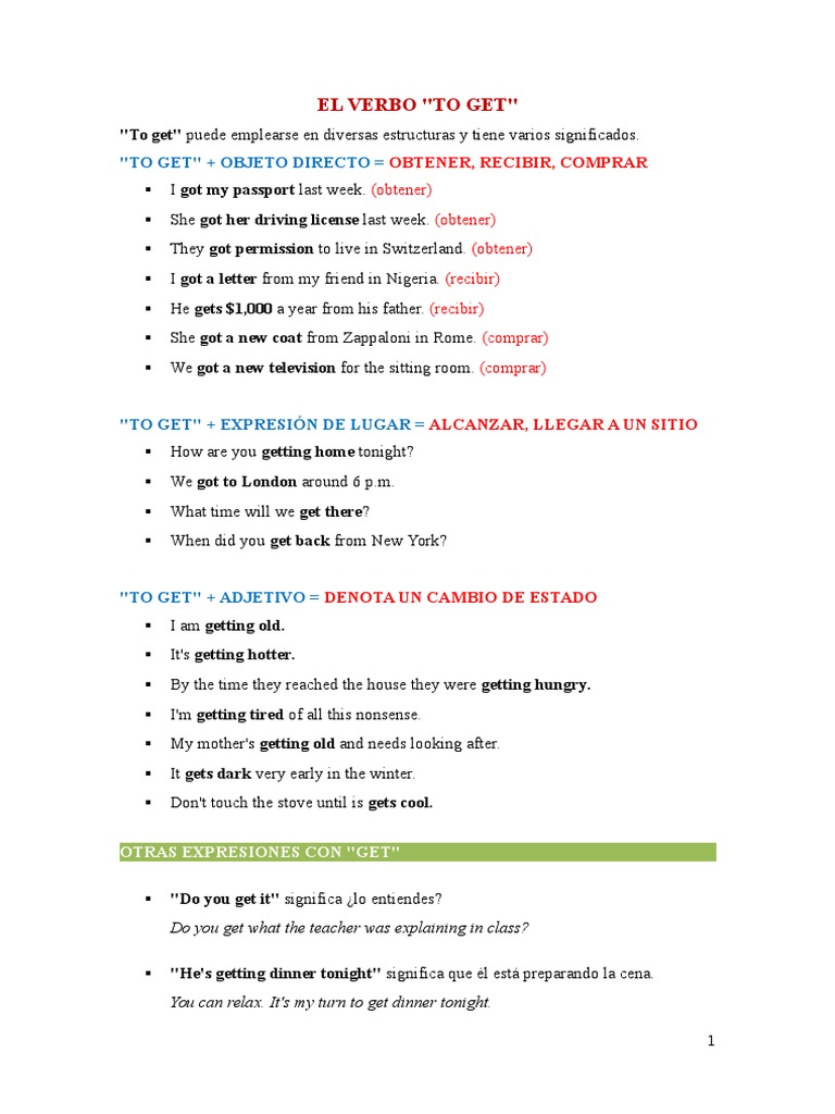El Verbo To Get | PDF | Leisure