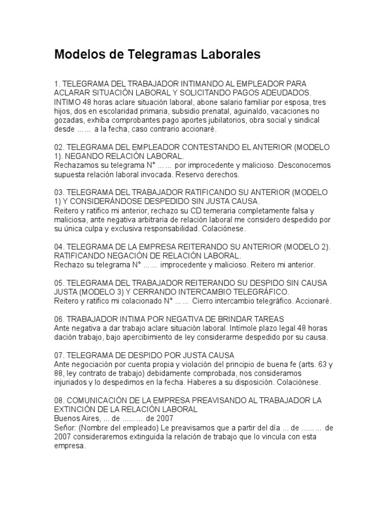 Modelos de Telegramas Laborales | PDF | Derecho laboral | Gobierno