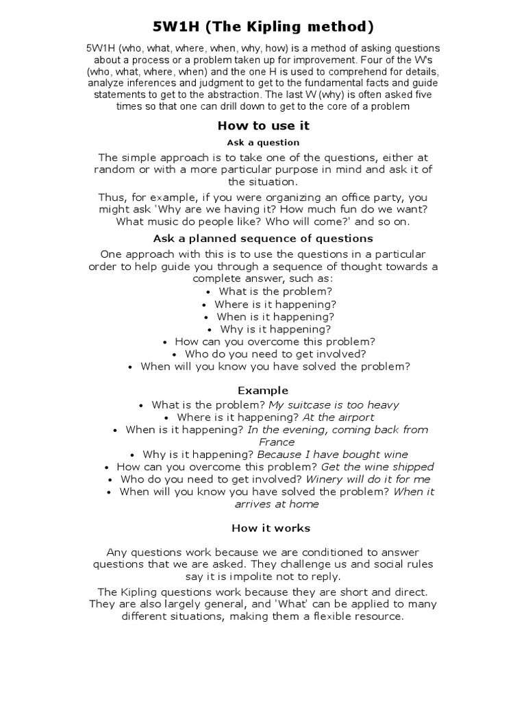 5w1h The Kipling Method Explained | PDF | Self-Improvement | Wellness