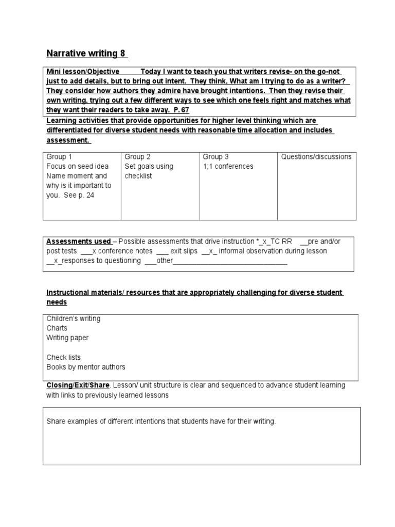 Narrative Writing Lesson 8 | PDF