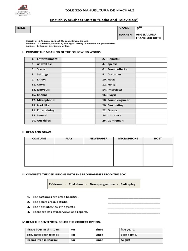 English Worksheet Unit 8 5th Grade | PDF