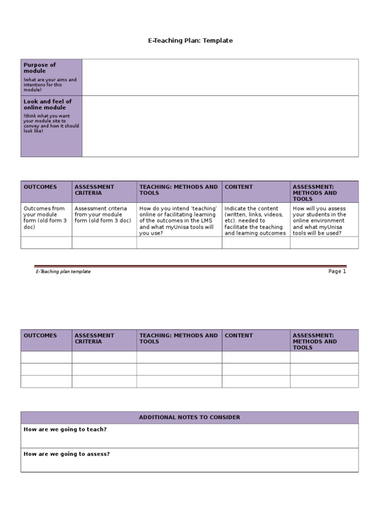 E-Teaching Plan Template Guide | PDF