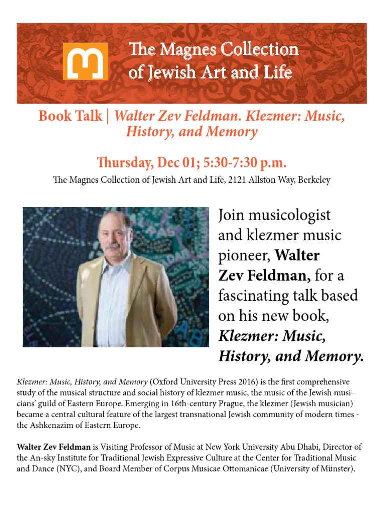 Book Talk - Walter Zev Feldman. Klezmer: Music, History, and Memory ...