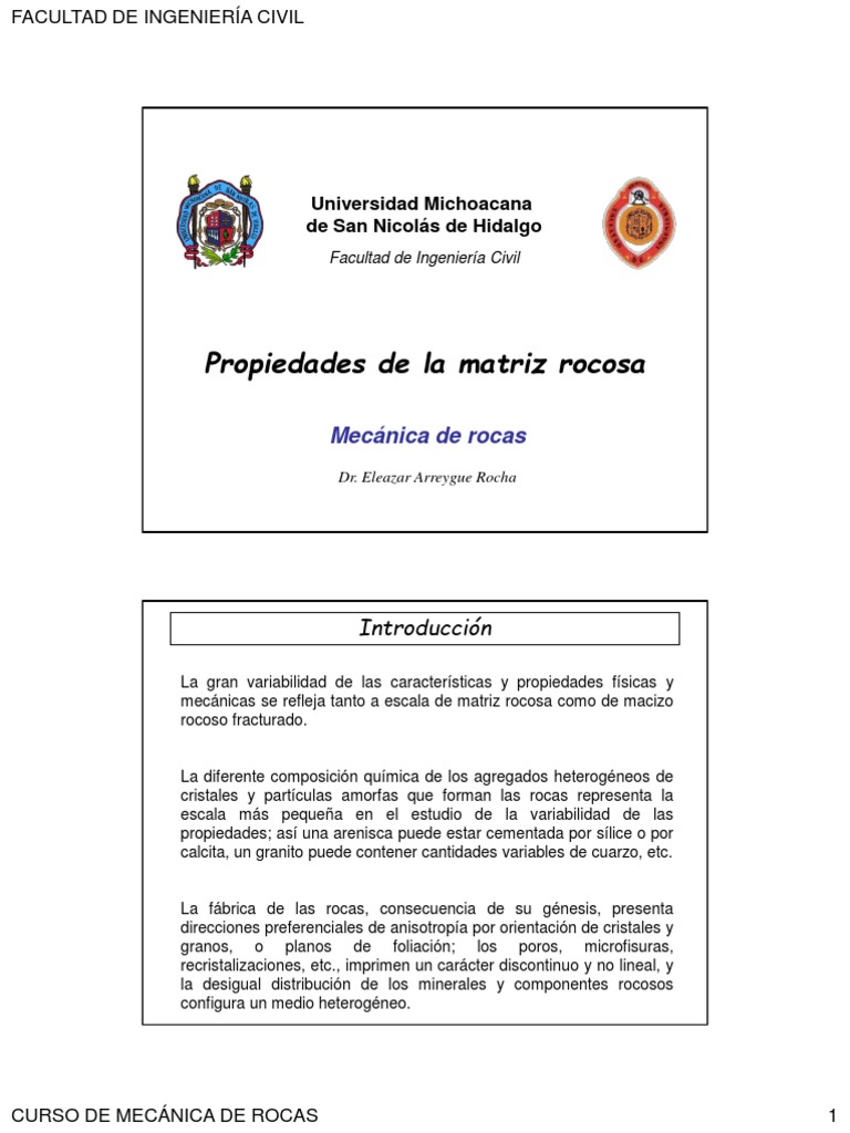 Propiedades DE LA MATRIZ ROCOSA | PDF | Meteorización | Roca (geología)