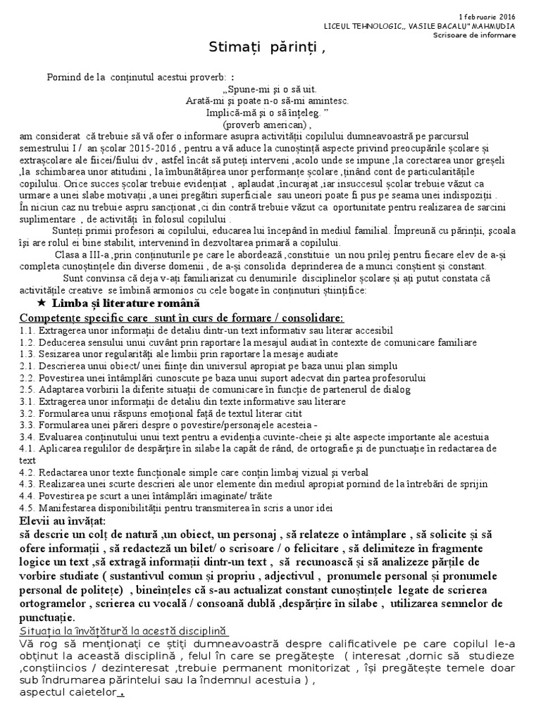 Scrisoare de Informare