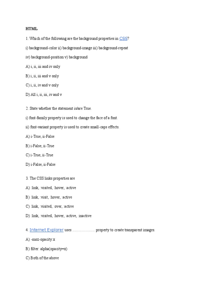 HTML Mcqs | PDF | Html Element | Html