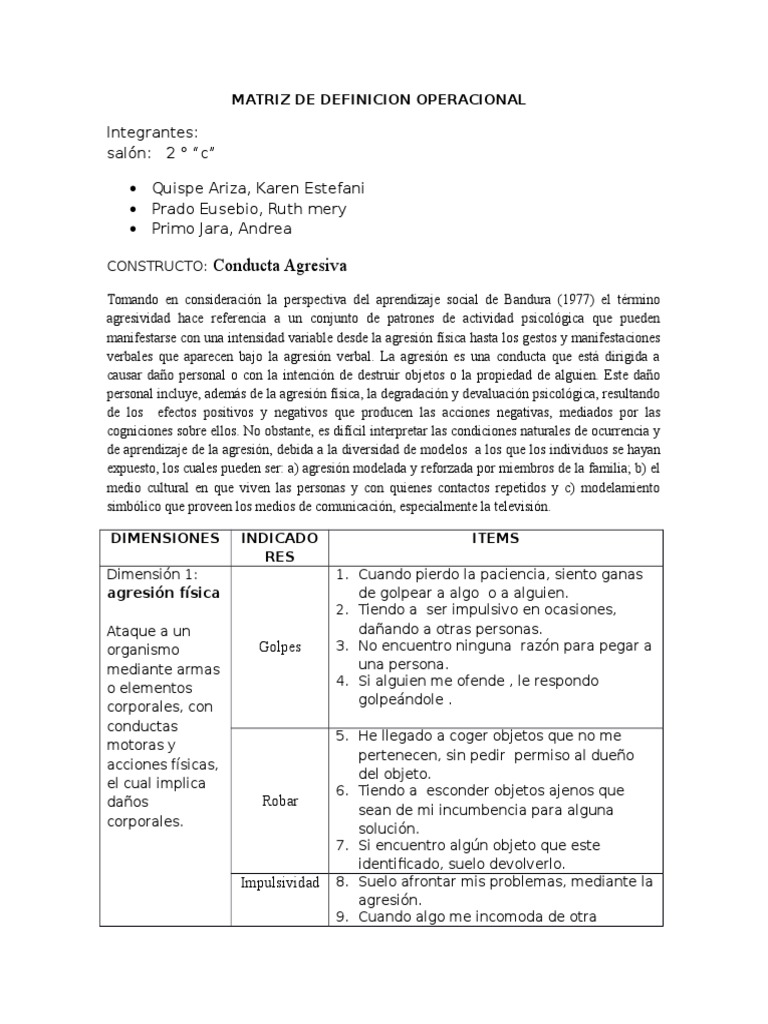 Matriz de Definicion Operacional | Descargar gratis PDF ...