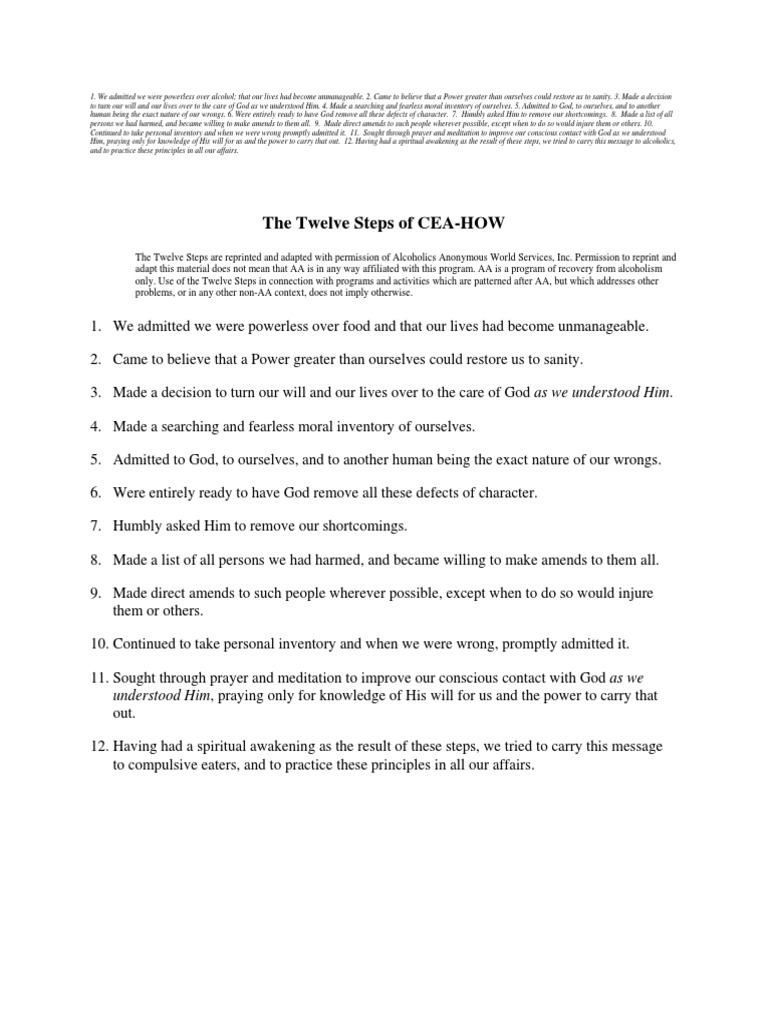 The Twelve Steps of CEA-HOW: Understood Him, Praying Only For Knowledge ...