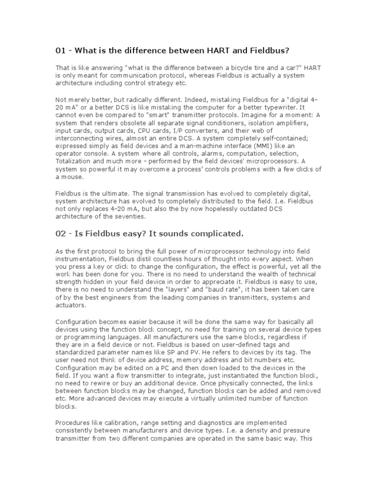 HART vs Fieldbus: Key Differences Explained | PDF | Electrical ...