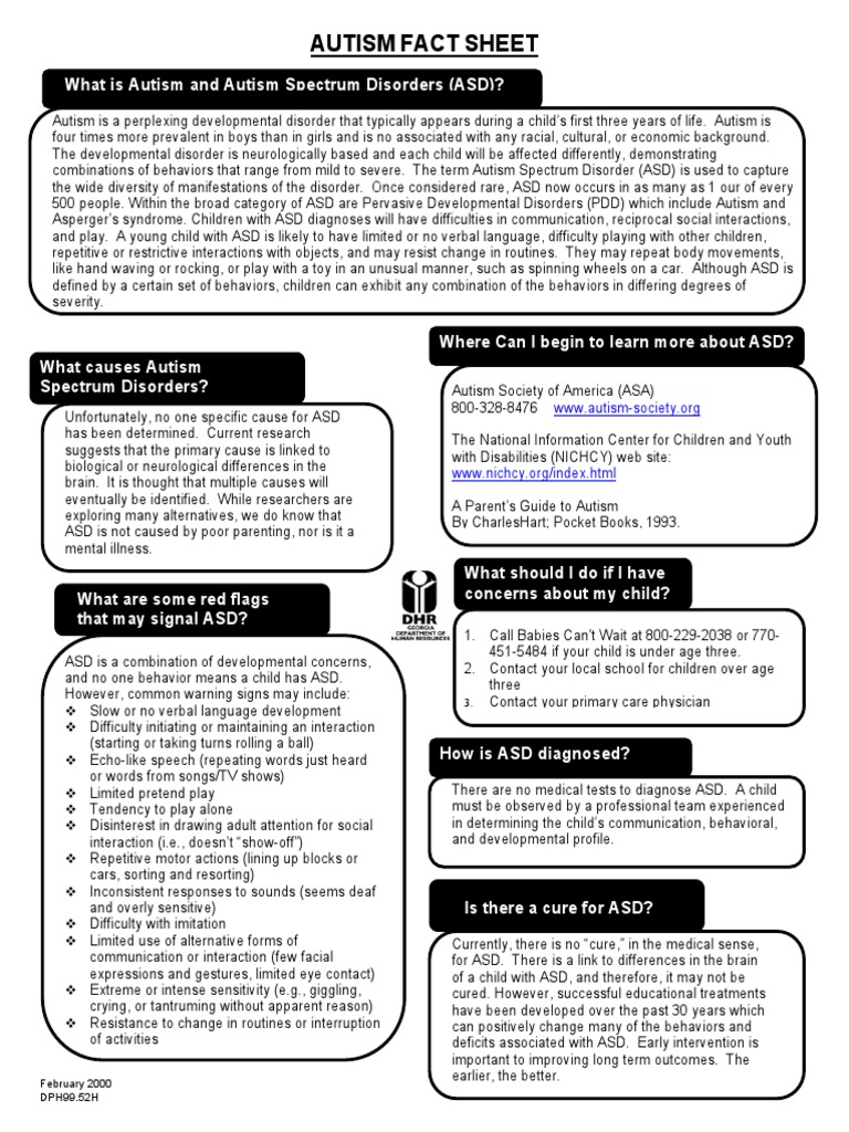 Autism Fact Sheet English | Autism Spectrum | Pervasive Developmental ...