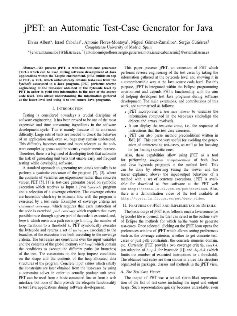 jPET: An Automatic Test-Case Generator For Java | PDF | Java ...