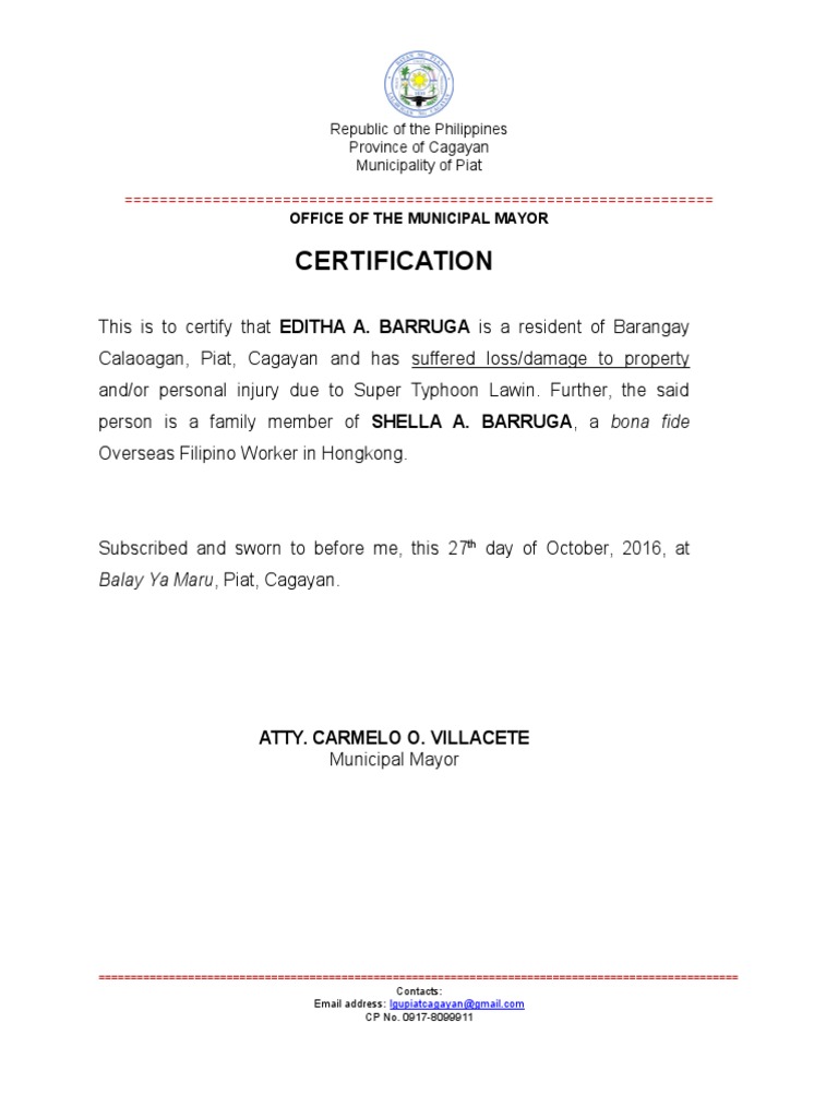 Owwa Claim Certification | PDF