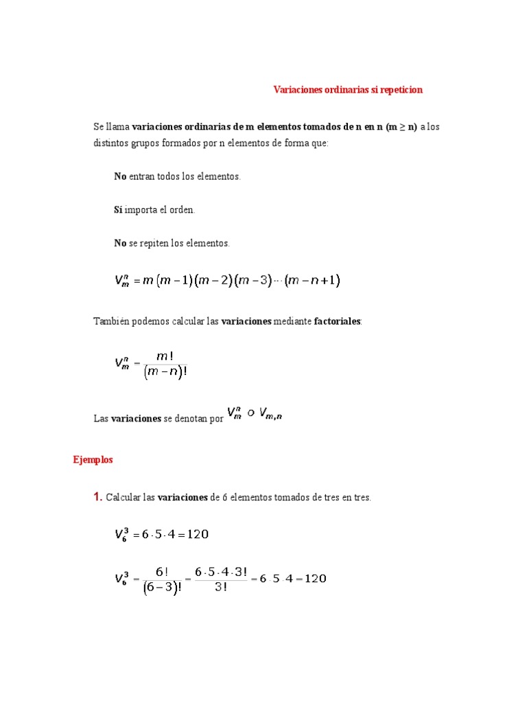Variaciones Ordinarias Si Repeticion | PDF | Enseñanza de matemática ...