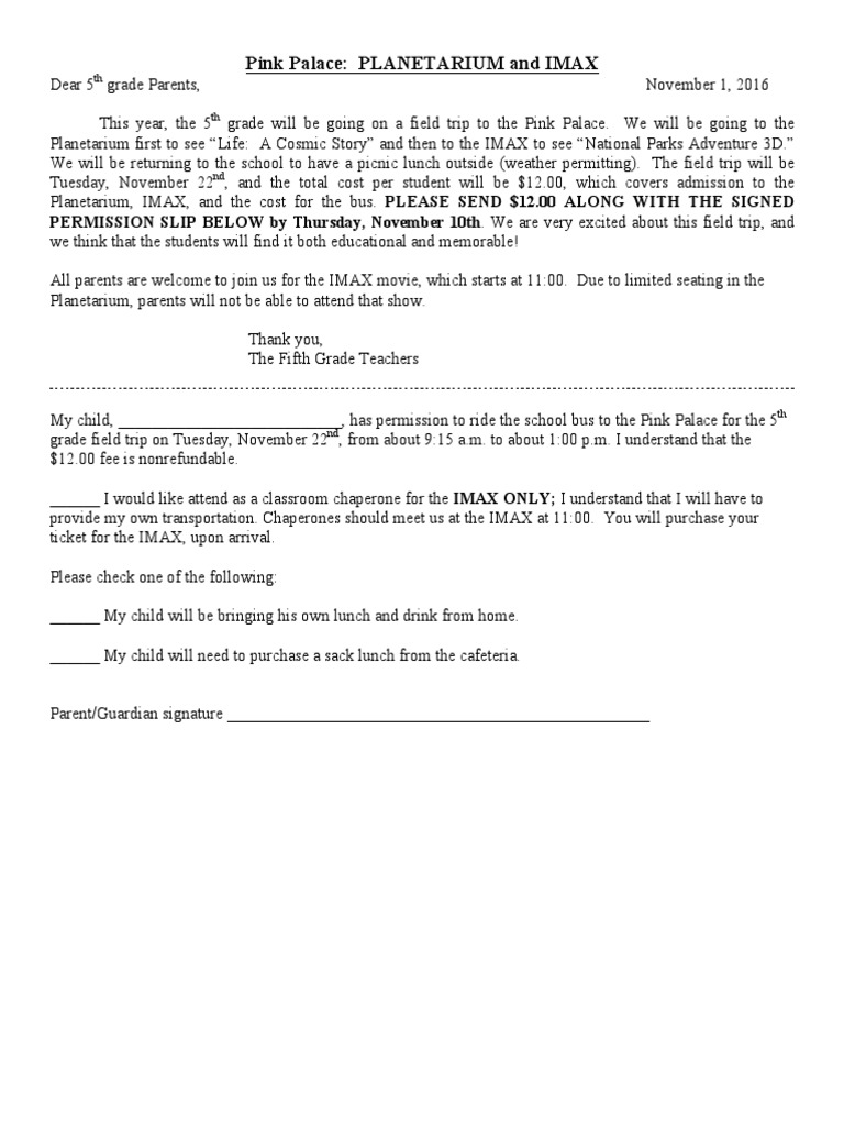 5th Grade Field Trip | PDF