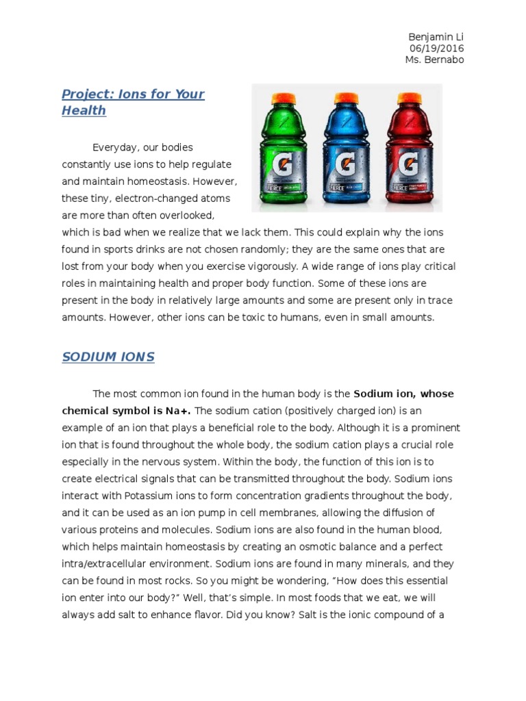 Project: Ions For Your Health: Chemical Symbol Is Na+. The Sodium ...
