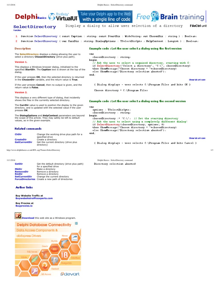 Delphi Basics - SelectDirectory Command | Download Free PDF | Directory (Computing) | C ...