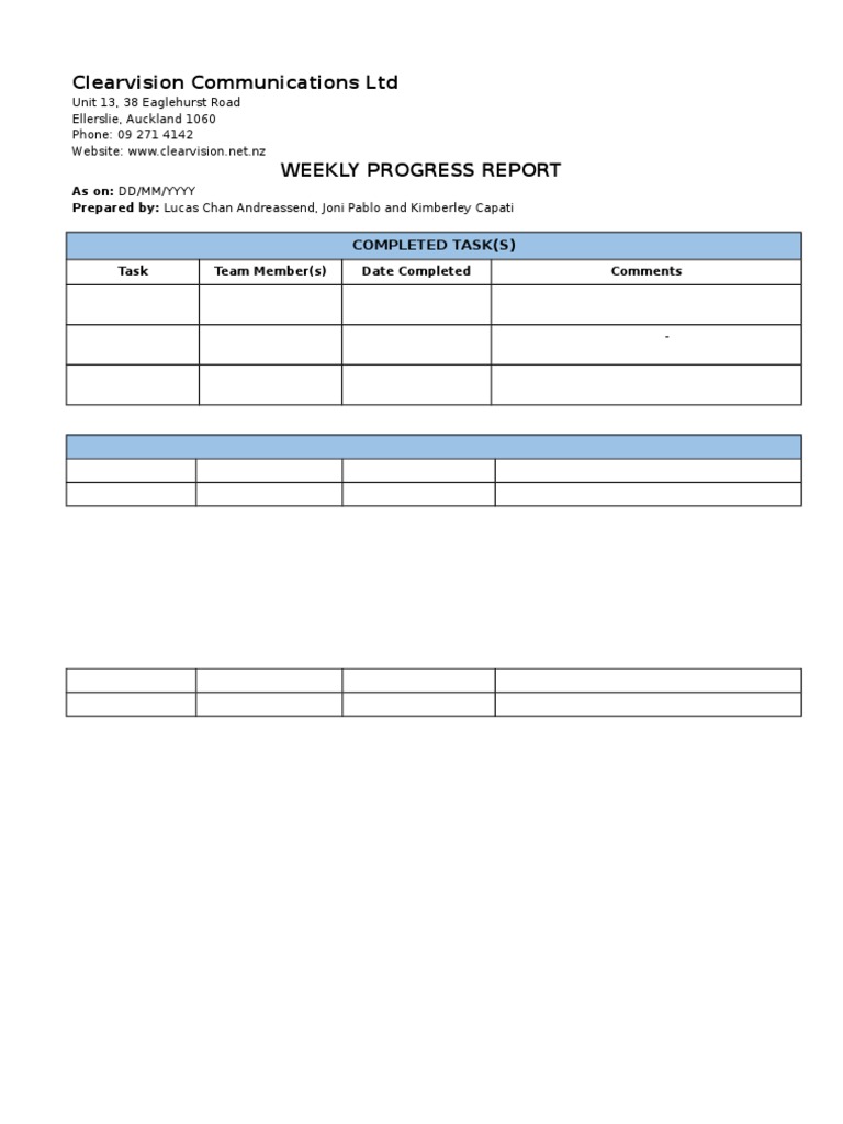 Weekly Progress Report Template | PDF
