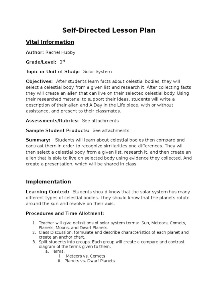 Self-Directed Lesson Plan: Vital Information | Download Free PDF ...