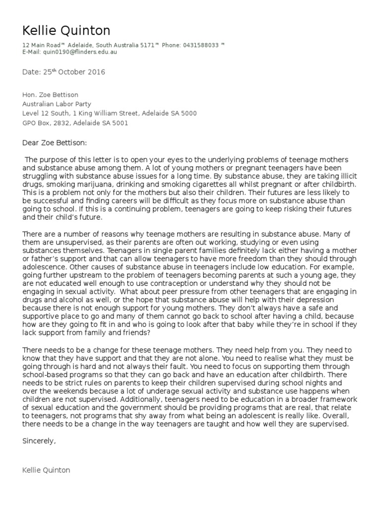 Letter | PDF | Adolescence | Substance Abuse