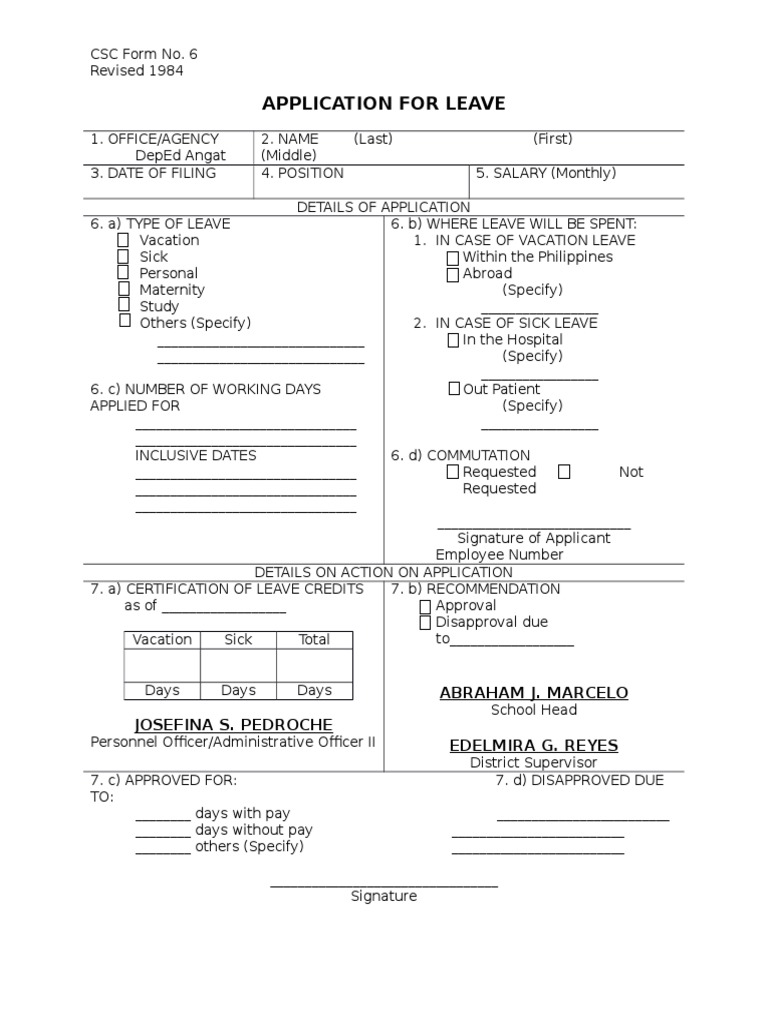 Application For Leave (One Day) | PDF