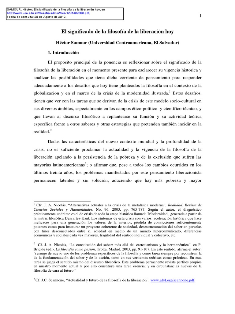 Filosofía de la Liberación Actualizada | PDF | Verdad | Realidad
