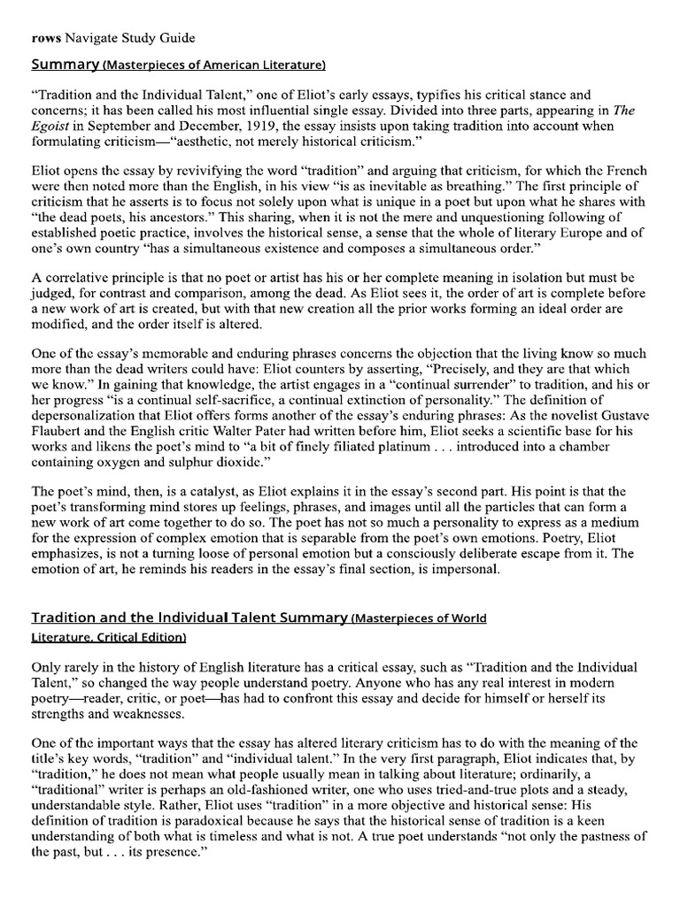 Tradition and The Individual Talent | PDF