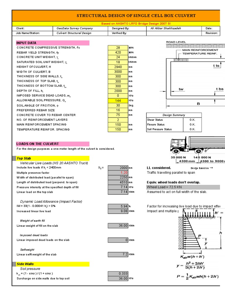 Design of Box Culvert - Aashto LRFD 2007 Ook | PDF | Structural Load ...