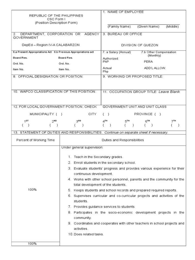 Position Description Form | PDF | Secondary School | Further Education