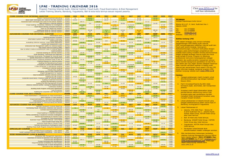 2016 LPAI Training Calendar | PDF | Internal Audit | Audit