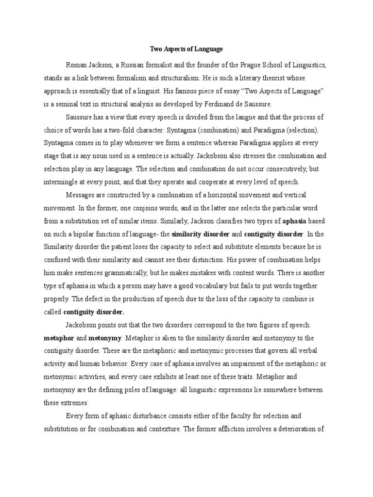 Essay - Two Aspects of Language | PDF