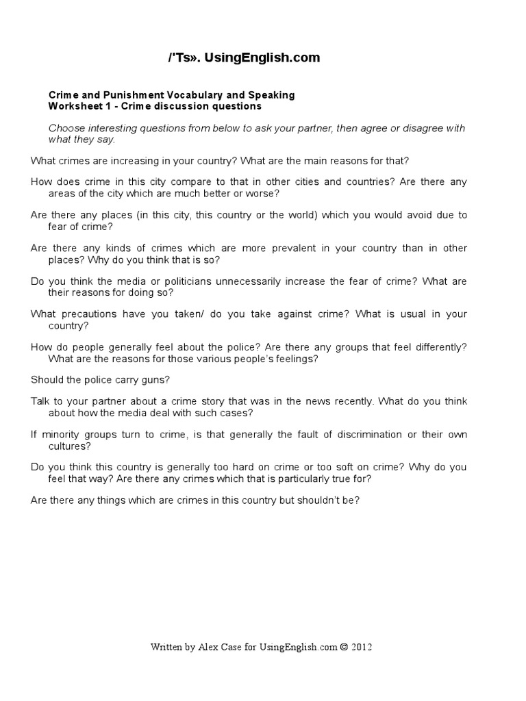 Crime and Punishment Vocabulary and Speaking Worksheet 1 - Crime ...