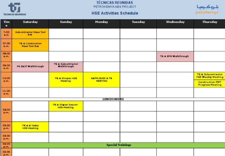 HSE Daily Activities Schedule-Rev 00 | PDF