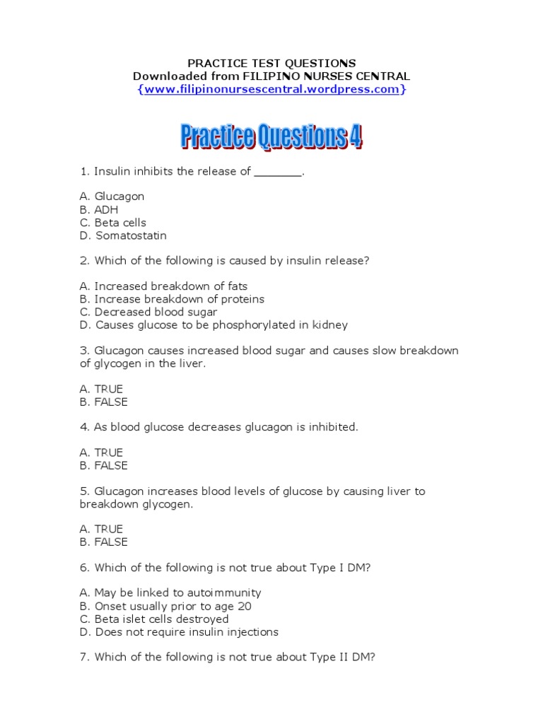 Practice Test Questions Downloaded From FILIPINO NURSES CENTRAL | PDF ...