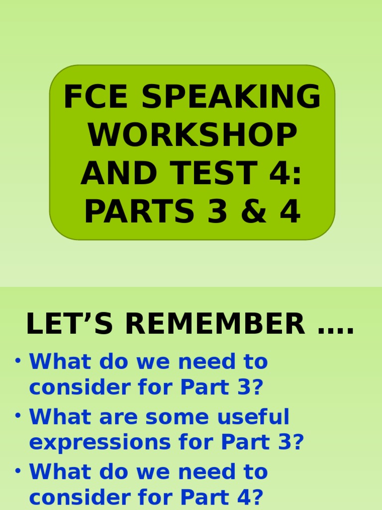 Preparing for the FCE Speaking Exam: Sample Topics and Expressions for ...