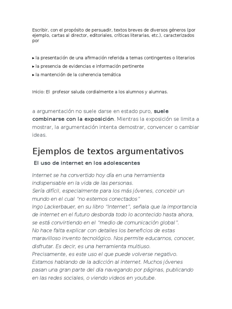 Ejemplos de Argumentación | PDF | Internet | Alimentos