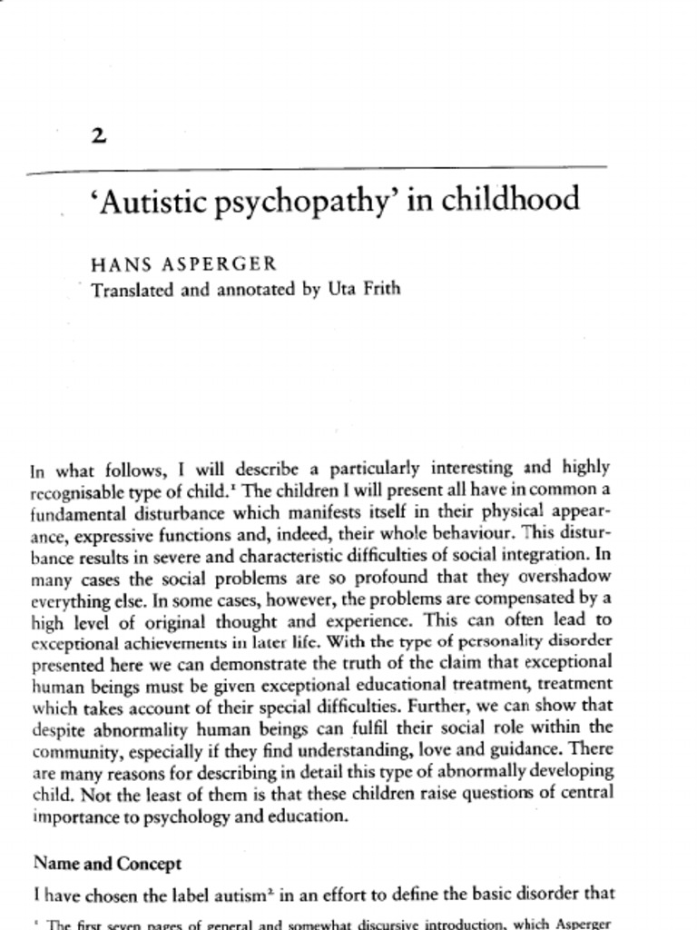 CH 2, Autistic Psychopathy in Childhood, Hans Asperger | PDF