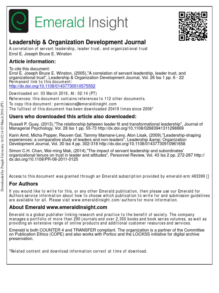 Leadership & Organization Development Journal: Article Information ...